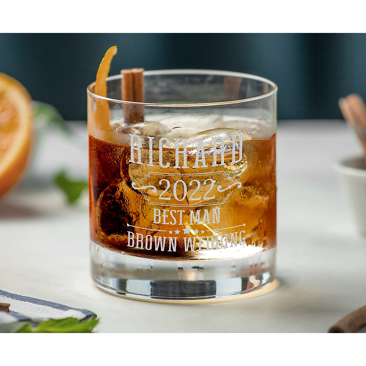 TEEAMORE Personalized Rocks Old Fashioned Initial Whiskey Glass Add Your Name Text Year Cocktail Glasses Gift 10.25oz