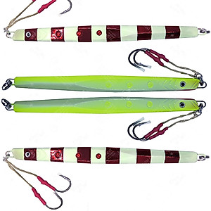 4pcs 2-Color Fish WOW!® 400g Speed jigs 14oz Fishing Vertical Knife Jigging Trolling Fast Jig Fall Metal Flat Bait with Two Assist Hook Big Game