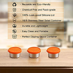 SUKKI Stainless Steel Condiment Containers - 3 x 3.4oz Salad Dressing Containers with Food Grade and Leakproof Silicone Lids - for Snacks, Desserts, Souffle, Baby Food