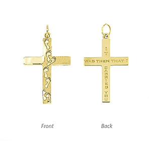 Lucchetta - Foot Prints in the Sand Yellow Gold Jesus Cross Pendant/Authentic Christian Jewelry from Italy/for Necklaces (up to 4mm)