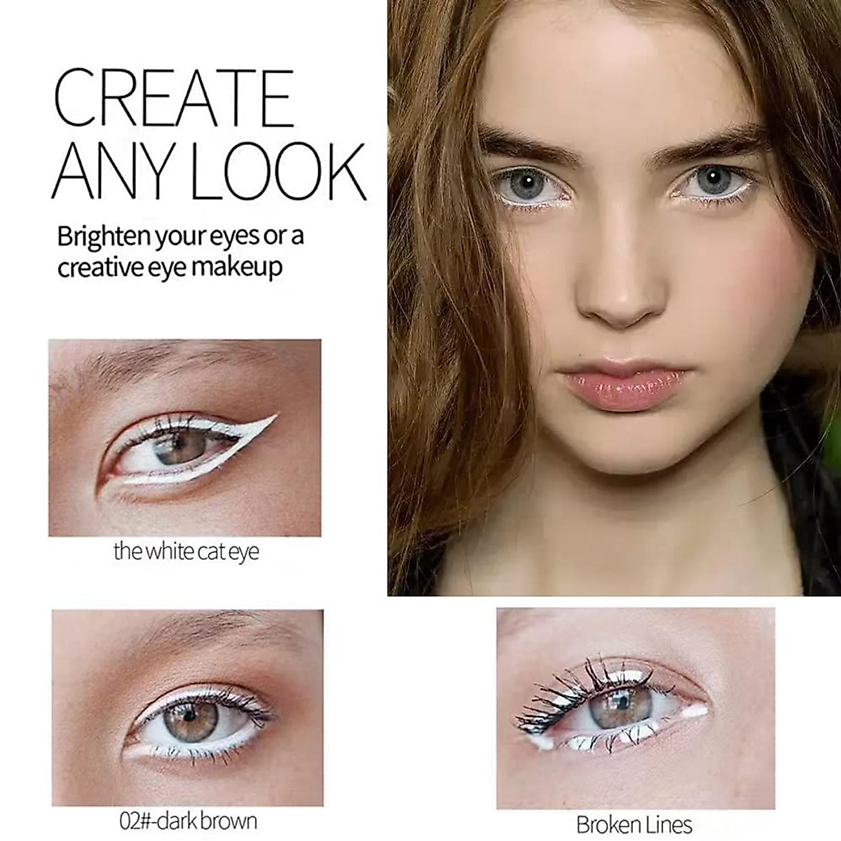 Yeweian Black White Eyeliner Pencil Set, Matte Smooth White Eye Brightener Stick, Quick Drying Waterproof High Pigmented Highlighter Eye Liner Eyeshadow Makeup, with Built-in Sharpener