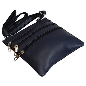 MARSHAL Ladies Genuine Leather Multi-Pocket Shoulder Bag Purse for Womens Colors!!! (Blue)