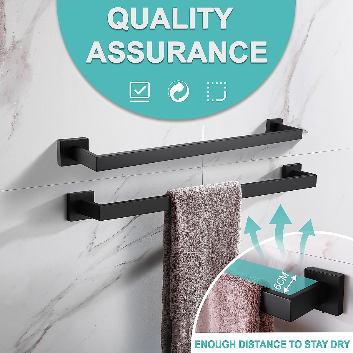 LANC 36-Inche Long Towel Bars for Bathroom Wall Mounted, Matte Black Bath Towel Racks Stainless Steel Total-37.5” Towel Rails for Kitchen Square Towel Holder Rods Hanger, A8804MB-9P1