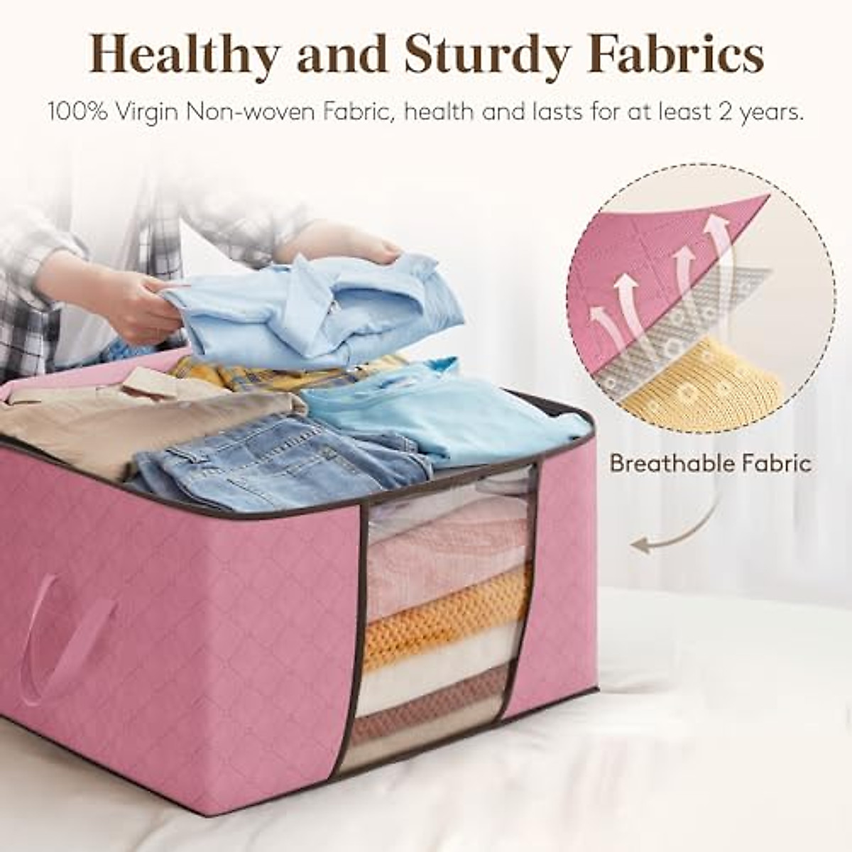 Lifewit 90L Large Storage Bags, 6 Pack Closet Organizers and Storage, Clothes Storage Bins with Lids, Foldable Storage Containers with Reinforced Handles for Clothing, Blanket, Bedding, Comforter Pink