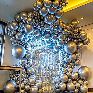 Metallic Silver Balloon Garland Arch Kit 100 Pack 18/12/10/5 Inch Latex Party Balloons Different Sizes Confetti Balloons Chrome Balloon for Engagement Wedding Graduation Christmas Party Decorations