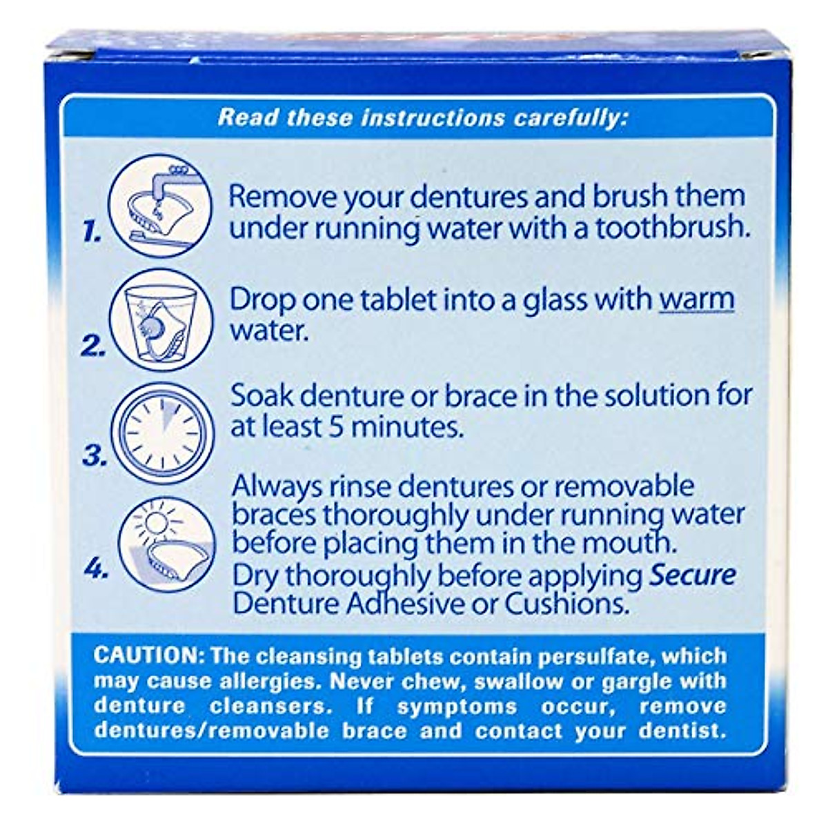 Secure Cleansing Tablets Zinc Free PH Formula Removes Odors, Stains, Bacteria, Germs - Clean Dentures, Partials & Removable Braces - 32 Tablets (Pack of 3)