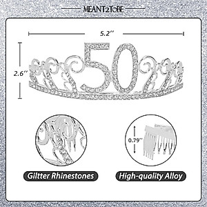 MEANT2TOBE 50th Birthday Sash and Tiara for Women - Fabulous Glitter Sash + Waves Rhinestone Silver Premium Metal Tiara for Her, 50th Birthday Gifts for 50 Party