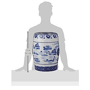 Oriental Furniture 18" Landscape Blue & White Porcelain Garden Stool