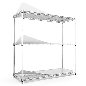 pouseayar 3 Tier NSF Metal Shelf Wire Shelving Unit, 1050lbs Capacity Heavy Duty Adjustable Storage Rack with Shelf Liners for Closet Kitchen Garage Basement, 48" H x 48" L x 18" D - Chrome