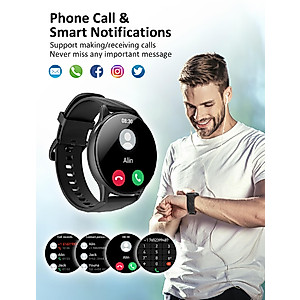 Kumi Smart Watch for Men Women, 1.39" Smartwatch for Android & iOS, Answer/Make Call, Voice Assistant, IP68 Waterproof Fitness Activity Tracker, 100+ Sport Modes, Heart Rate and Sleep Monitor, Black