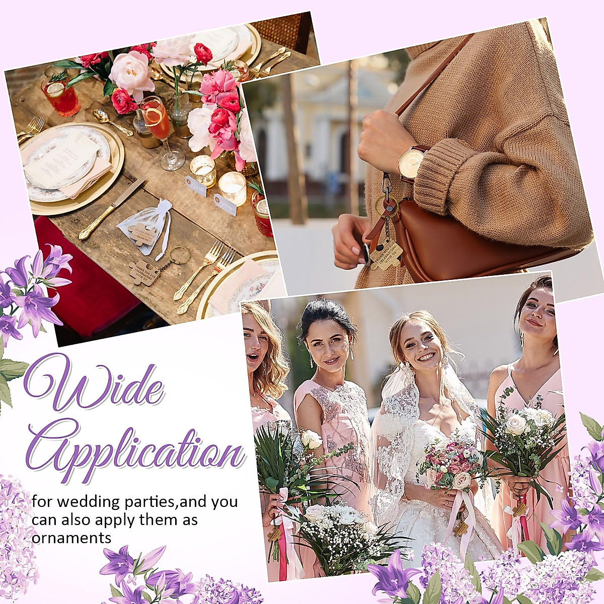 Huquary Wedding Favors Bulk for Guest Wood Puzzle Keychain Thank You for Celebrating with Us Keyring Gifts with Organza Bags for Bridal Shower Engagement Bachelorette Party Supply (200)