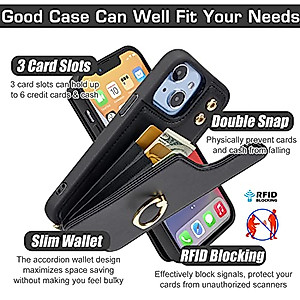 TOZEEZOT iPhone 14 Wallet Case with Straps for Women, Cell Phone Case Wallet with Card Holder Ring Holder Kickstand RFID Blocking, Phone Purse Cross Body Bag for iPhone 14, Black