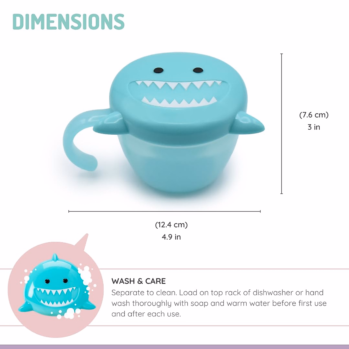 melii Animal Snack Container with Finger Trap, Shark, for Toddlers, Kids and Adult