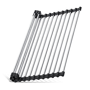 Herogo Roll Up Dish Drying Rack, Versatile Over The Sink Dish Drying Rack for Kitchen Sink, Stainless Steel Kitchen Sink Drying Rack for Kitchen Counter, 17.8” x 12”, Heat-Proof & Slide-Proof