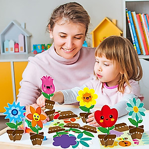 WATINC 32 Packs Father’s Day Flower Craft Kits Make Your Spring DIY Flowers Craft Set Sun Mouth Eyes Stickers Springtime Flowers Decorations for Kids Boy Girl Home School Fun Activities