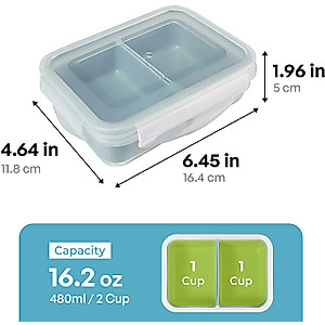 carrotez Food Storage Containers 2 Compartment, Meal Prep Container, Lunch Containers, Portion Control Container, BPA Free, Airtight Lids, Reusable, Snack Containers, 2 Cup (480ml)