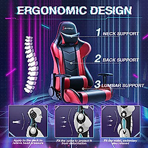 Devoko Ergonomic Gaming Chair Racing Style Adjustable Height High Back PC Computer Chair with Headrest and Lumbar Support Executive Office Chair (Red)