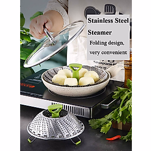 Vegetable Steamer Basket, Stainless Steel Folding Steamer Basket Insert for Veggie Fish Seafood Cooking, Expandable to Fit Various Size Pot (5.1" to 9" Triangle)