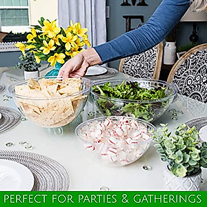 PLASTICPRO Disposable Round Crystal Clear Serving Bowls For Party Snack or Salad, Plastic Clear Chip Bowls, Candy Dish (2, 48 OUNCE)