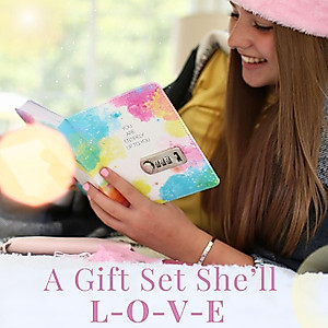 Life is a Doodle Diary with Lock For Girls- Girls Journal Gift Set Includes: Leather Notebook Journal with Lock, Travel Pencil Case, Love Cuff, Writing Pen - Trendy Journal For Teen Girls & Kids