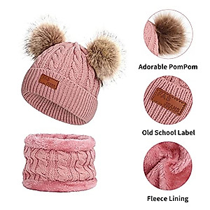 Duoyeree Baby Winter Hat Warm Scarf Gloves Set Pom Knitted Beanie Mitten Scarves for Toddler Girl Boy Pink