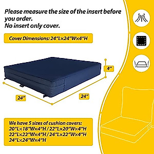 AAAAAcessories Outdoor Cushion Covers for Patio Furniture, Water-Resistant Replacement Patio Cushion Covers Set of 4 - Covers Only, 24 x 24 x 4 inch, Navy Blue