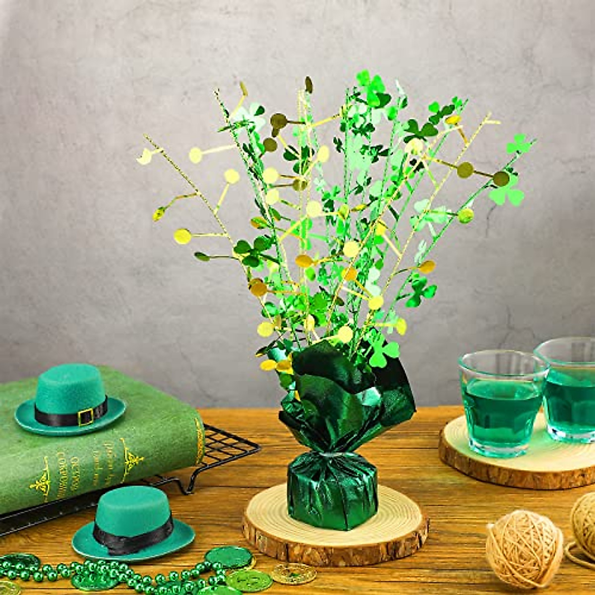 2 Pcs St. Patrick's Day Shamrock Spray Centerpieces Green and Gold Foil Shamrock Tabletop Party Decor for St Patrick's Day Home Classroom Party Table Accessory