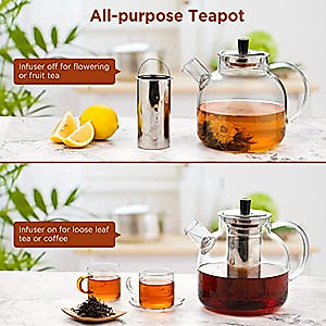 800ml Glass Teapot (2-Pack) with Removable Infuser Ehugos 27OZ Stovetop Safe Small Tea Pot, Blooming and Loose Leaf Hand Crafted Kettle for Women and Adult with Stainless Infuser