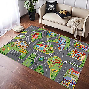 EVSOFMLF Road Play Map City Car Vehicle Traffic Educational Learning & Fun Game Area Non Slip Boy & Girl Kids Rug Carpet for Children Bedroom, Toddler Classroom & Baby Playroom Mat(Traffic 39*60 inch)