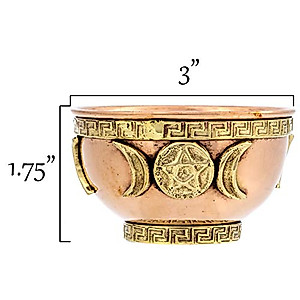 Triple Moon Copper Offering Bowl - for Altar Use or Ritual Offerings - Home Decor, Witchcraft Supplies, Spiritual Decor - Incense Holder for White Sage, Palo Santo, White Sand - 3 Inches Wide