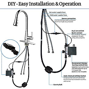 Touchless Kitchen Faucet with Pull Down Sprayer, ANBSR Motion Sensor Automatic Kitchen Sink Faucet Pull Out Sprayer Single Handle 3 Hole 3 Setting Polished Chrome Stainless Steel Kitchen Faucet