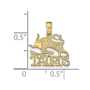 Solid 14k Yellow Gold Engraved and Block TAURUS Charm Pendant - 15mm x 13mm