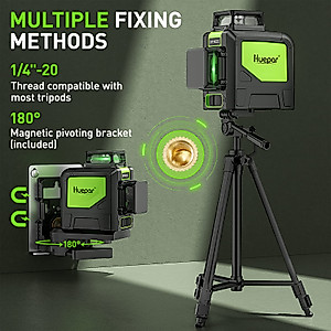 Huepar 902CG Self-Leveling 360-Degree Cross Line Laser Level with Pulse Mode, Switchable Horizontal and Vertical Green Beam Laser Tool, Magnetic Pivoting Base Included