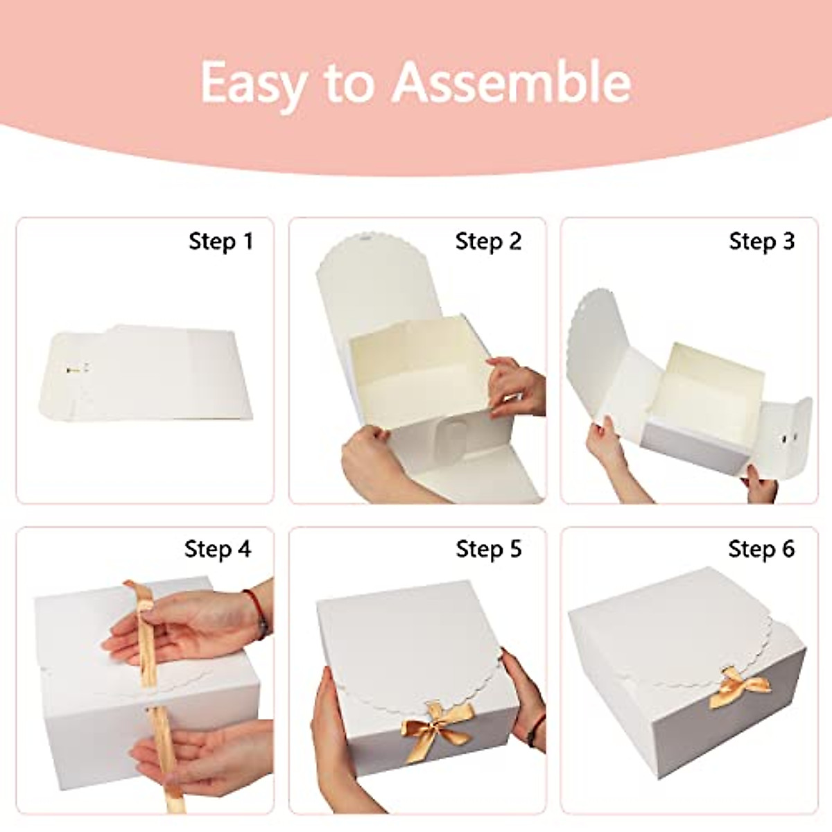 HYMENEX 12pcs Gift Boxes, Gift Boxes with Lids, White Gift Boxes 8x8x4 inches Gift Boxes with Ribbon Bridesmaid Proposal Box Gift Boxes for Presents Weddings Gift Chocolate Cupcake Crafting (White)