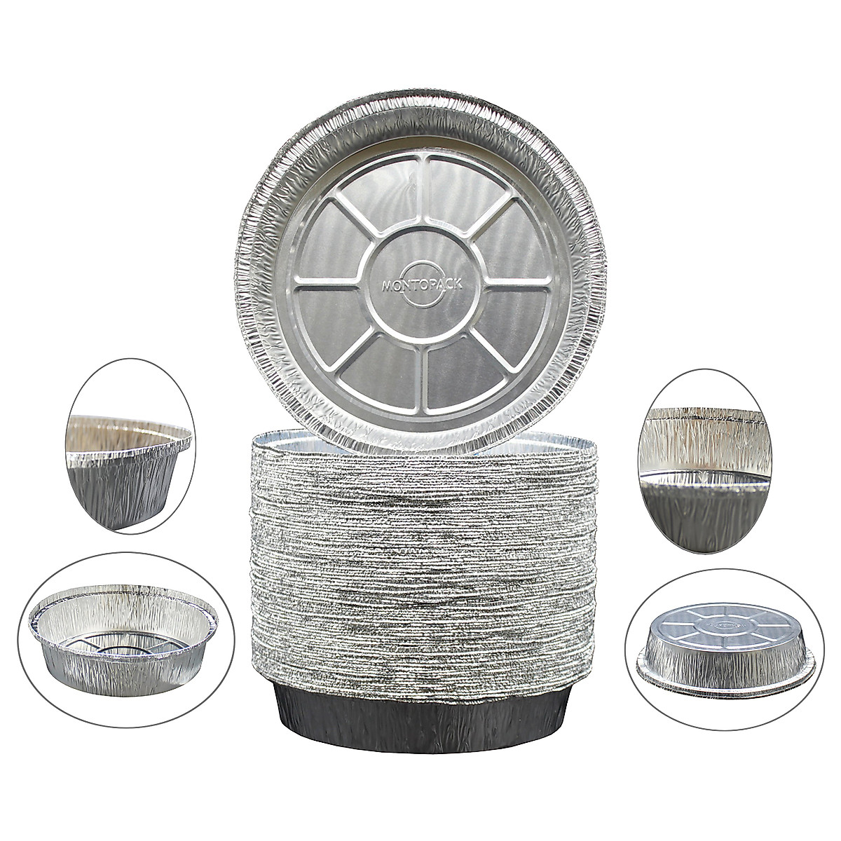 MontoPack 9 Inch Round Tin Foil Pans Disposable Aluminum - Freezer & Oven Safe - For Baking, Cooking, Storage & Reheating (100)