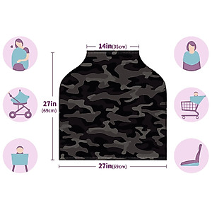 Baby Car Seat Stroller Covers Black and Grey Camouflage Nursing Cover Breastfeeding Scarf Soft Breathable Stretchy Coverage Carseat Canopy Cover for Boys and Girls Multi Use