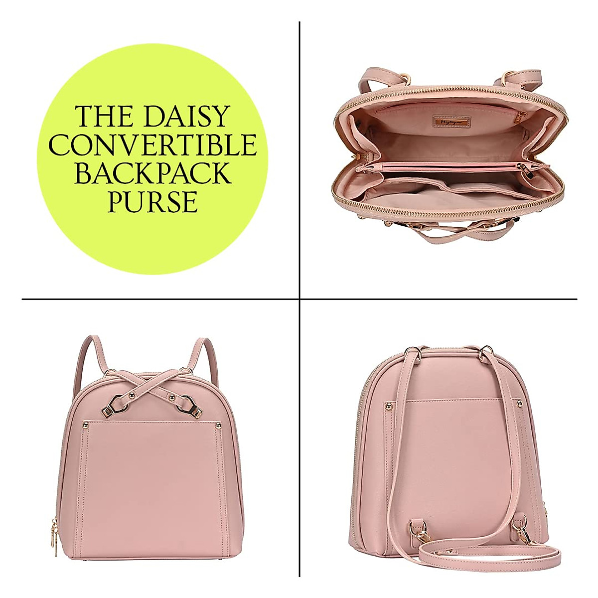 MMS Brands Miztique The Daisy Convertible Backpack Purse for Women (Blush) | Soft Vegan Leather Shoulder Strap Bag or Convertible Backpack | 10.5in x 4in x 11.5in |