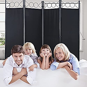 Room Divider,Folding Privacy Screen 4 Panels Portable Wall Divider Partition Room Dividers for Home Office Room Separation,Black