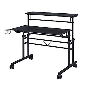 Techni Mobili Rolling Writing Desk with Height Adjustable Desktop and Moveable Shelf, Black