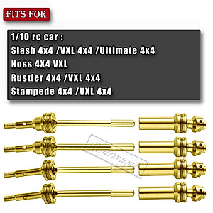 Rcarmumb CVD Upgrades Part for 1/10 Rustler VXL 4X4,Stampede VXL 4X4,Slash VXL 4X4 Platinum Ultimate,Hoss VXL 4X4 4WD RC, Alloy Front Rear Stainless Steel #45 Axle with Red Hex,Gold