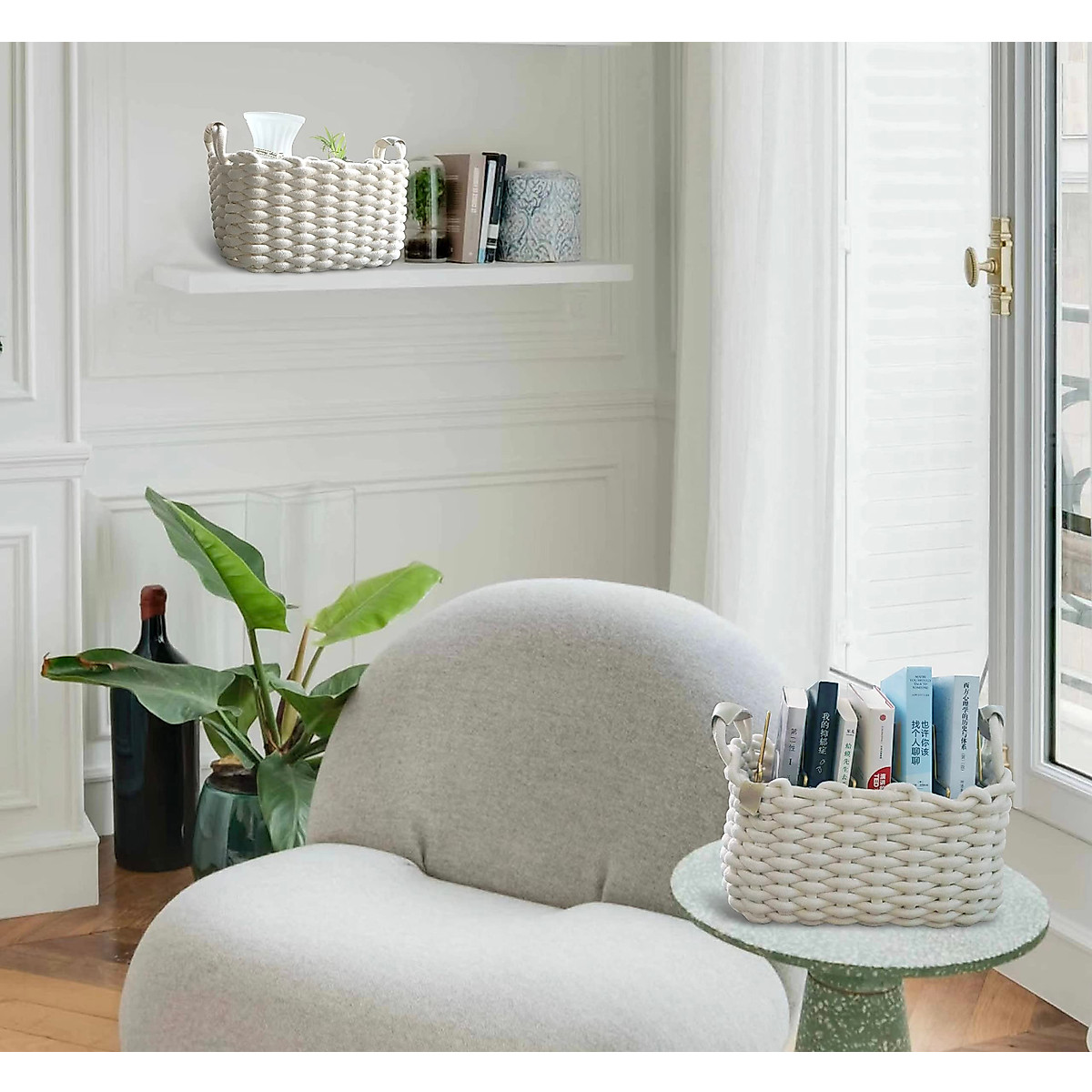 ART pinecone Handmade Thick Cotton Rope Basket | Woven Storage Basket | Basket Organizer | Woven Basket | Home Storage | Home Decor Storage (white & red, 18"*16")