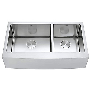 ZUHNE Stainless Steel Double Basin Farmhouse Sink 60/40 (33-Inch Curved Apron Front)