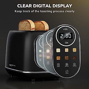 Keenstone Toaster Touch Control, Retro Toaster with Touchscreen, Stainless Steel 2 Slice Toaster Extra Wide Slot Features Bagel, Reheat, Defrost, Cancel, 6 Shade Settings&Removable Crumb Tray