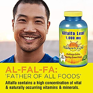 Nature's Life Alfalfa Leaf Tablets 1000mg | Vitamin Rich Green Superfood | Non-GMO | 500 Count