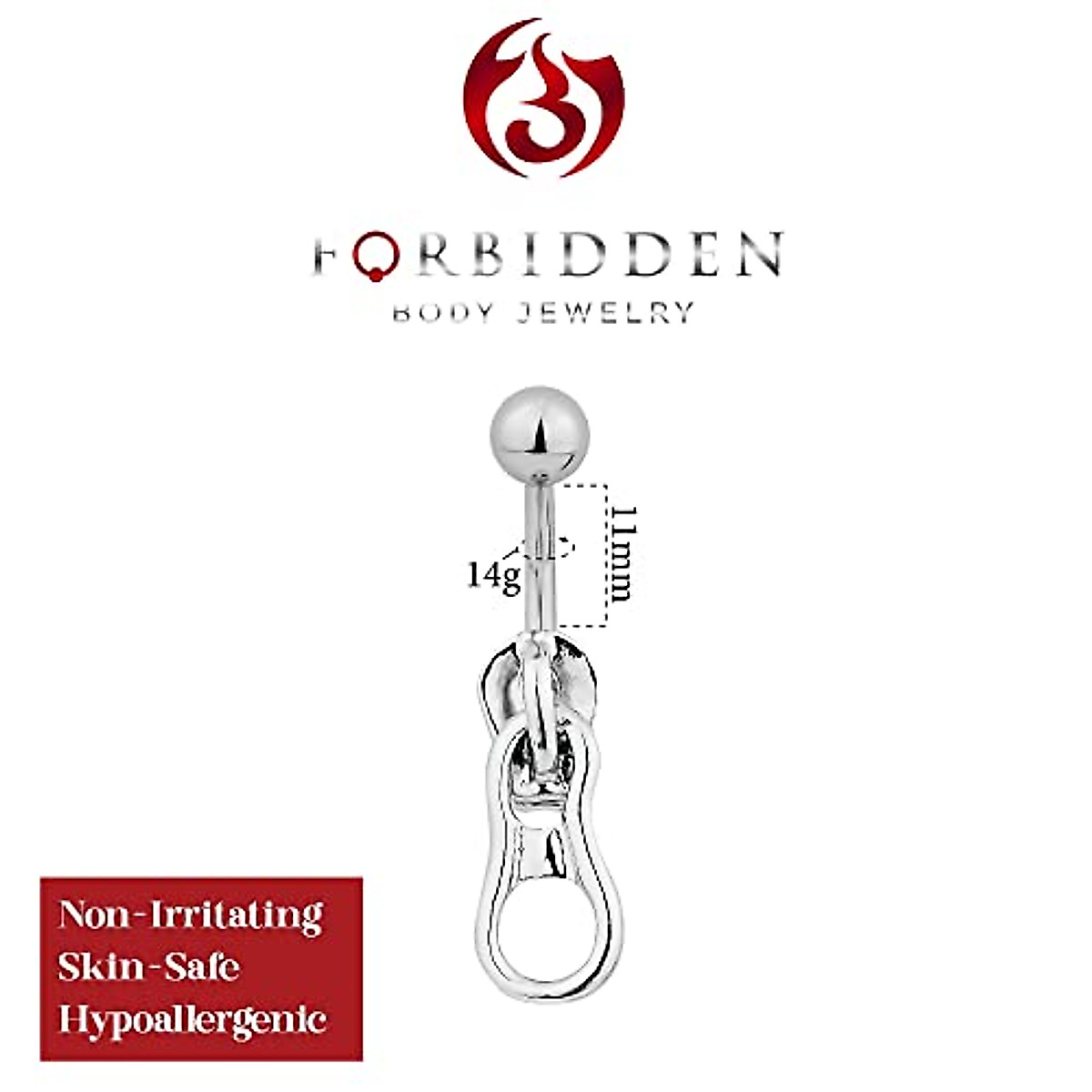Forbidden Body Jewelry Zipper Belly Button Rings Navel Ring Surgical Steel 14G
