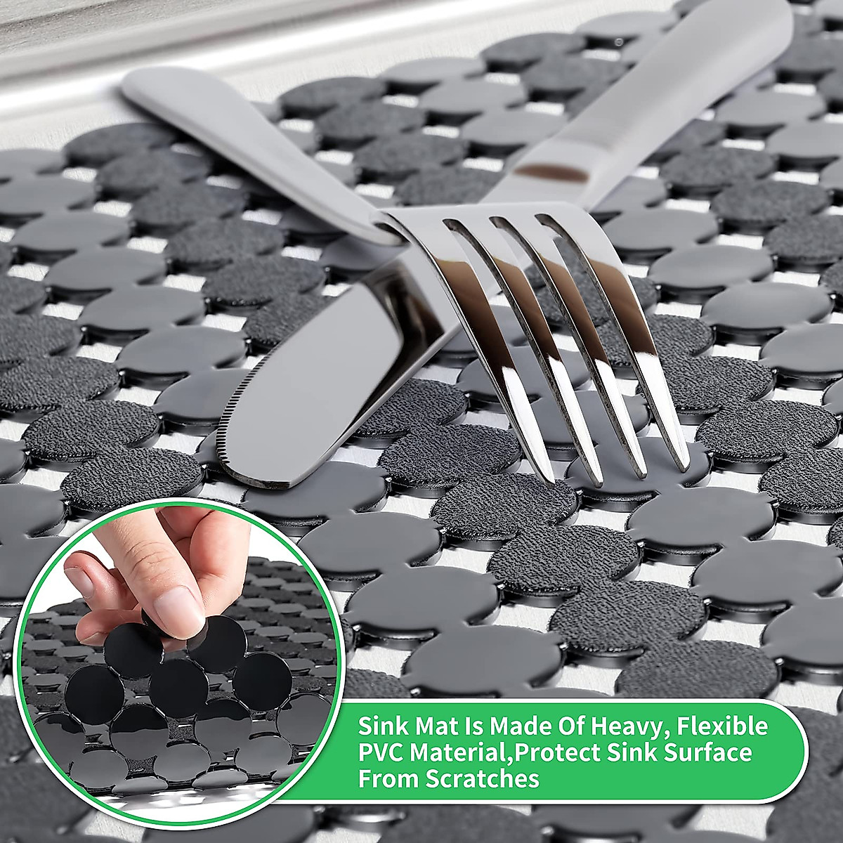 2 Pcs Kitchen Sink Mats, OTHWAY PVC Sink Mat Protector For Stainless/Porcelain Steel Sink, 15.8" x 11.8"inch XL Mats for Kitchen Sink, Quick Draining Dish Drying Mats (Black)