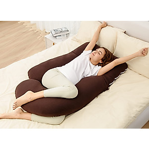 Momcozy Pregnancy Pillows for Sleeping, U Shaped Full Body Maternity Pillow for Side Sleeping - Support for Back, Legs, Belly, Hips, 57 Inch, Brown