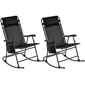 Yaheetech 2pcs 26in Rocking Chair Outdoor Zero Gravity Folding Chairs Rocking Chairs Foldable Outdoor Lounge Chair for Outside Lawn with Cupholder/Pillow Ergonomic Design for Rest