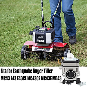 Annolai 300486 43cc Carburetor For Earthquake E43 MC43 Auger Tiller Parts Earthquake 43cc Viper Engine E43 E43CE Auger MC43 MC43E Cultivator Powermate 43cc Tiller Carburetor w 3004156 Air Filter