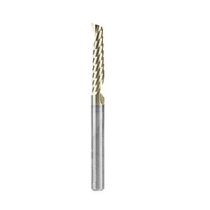 Amana Tool 51481-Z CNC SC Spiral O Single Flute Aluminum Cutting 1/4 D x 1-1/4 CH x 1/4 SHK x 3 Inch Long Up-Cut ZrN Coated Router Bit withMirror Finish